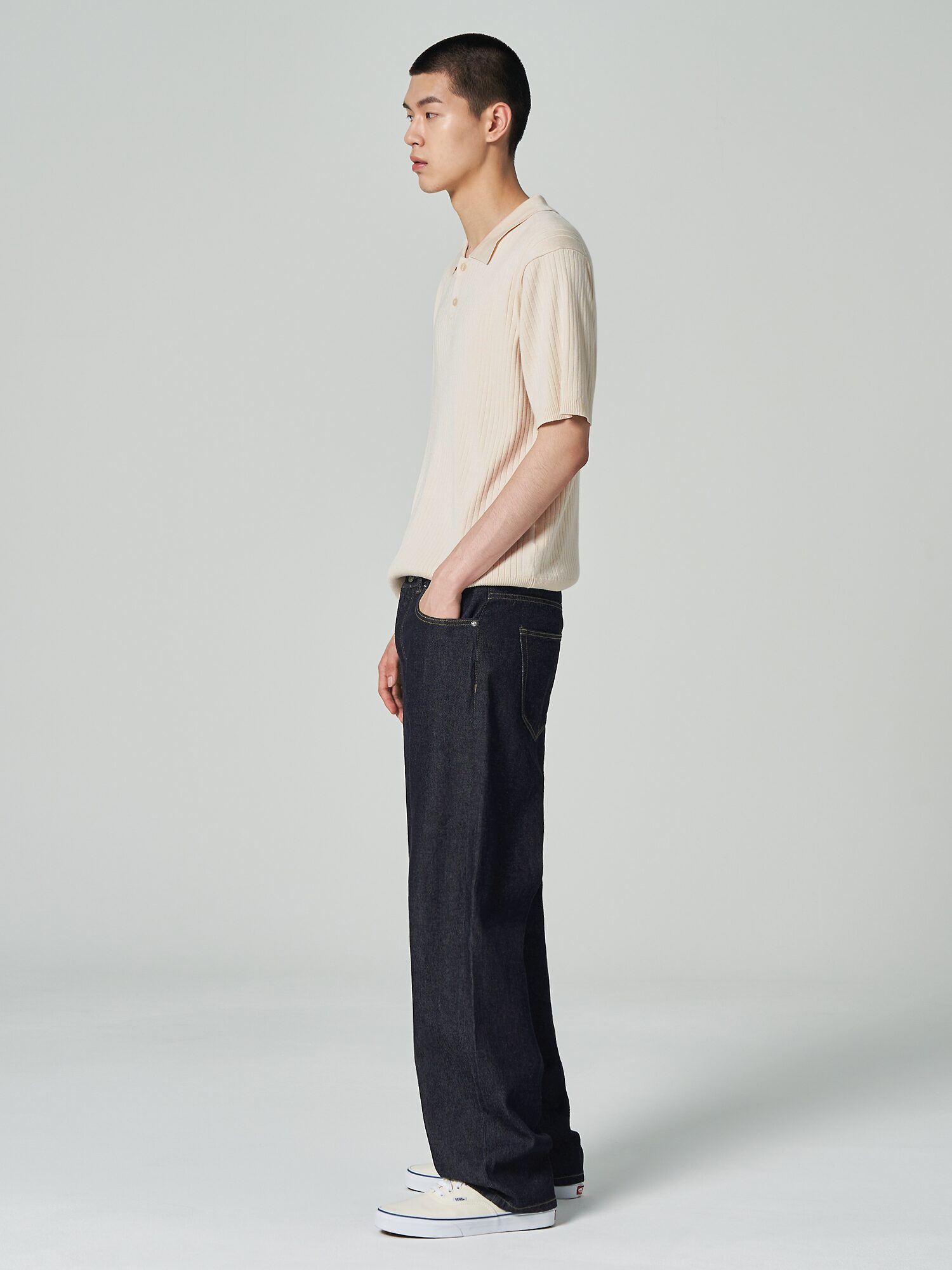 8seconds Ribbed Collar Neck Half Sleeve Knit Ivory | Collared for Men ...