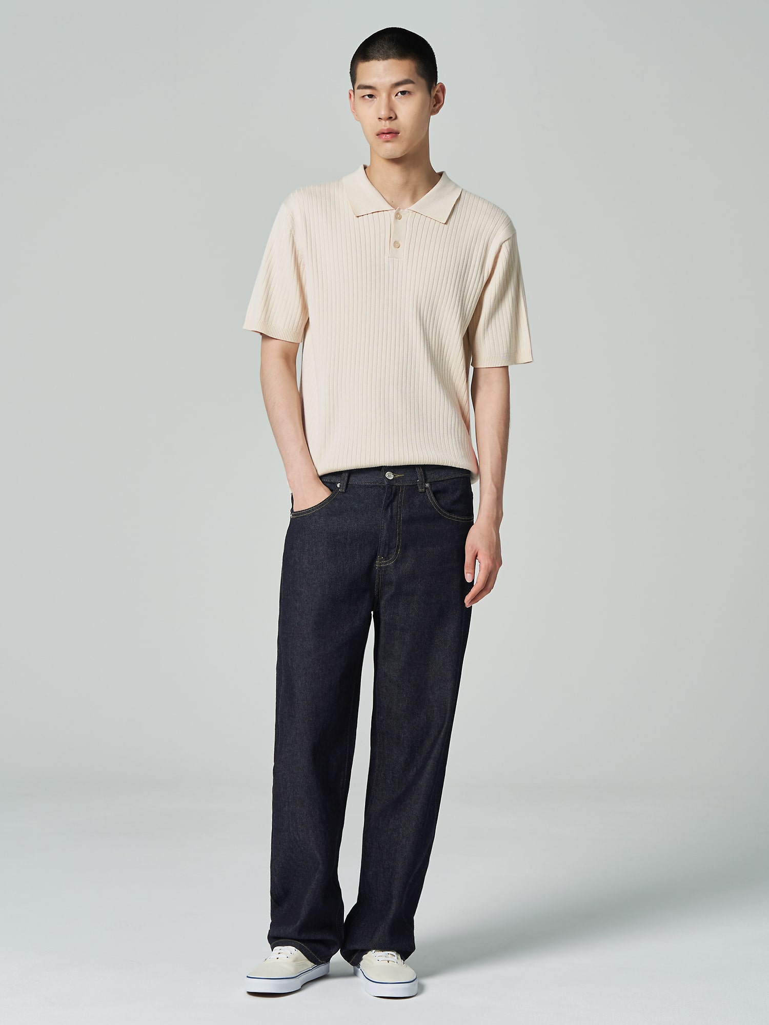 8seconds Ribbed Collar Neck Half Sleeve Knit Ivory | Collared for Men ...