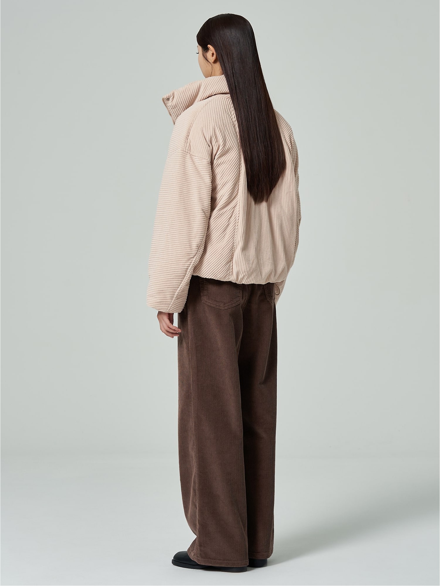 8seconds Corduroy High Neck Volume Padding Beige | Puffer for Women | KOODING