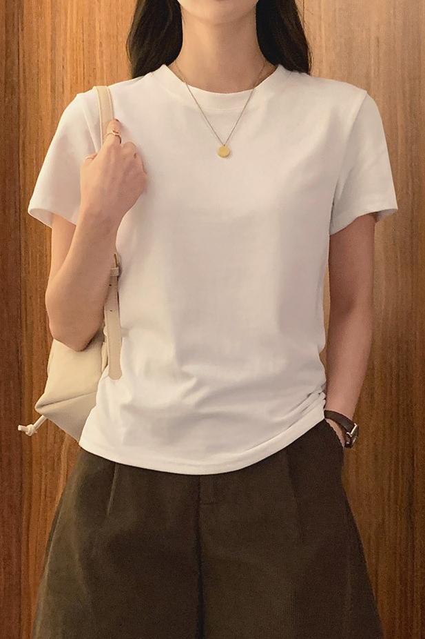 TWEE Every Peach Short Sleeve Round Tee Shirt | Basic Tees for Women | KOODING