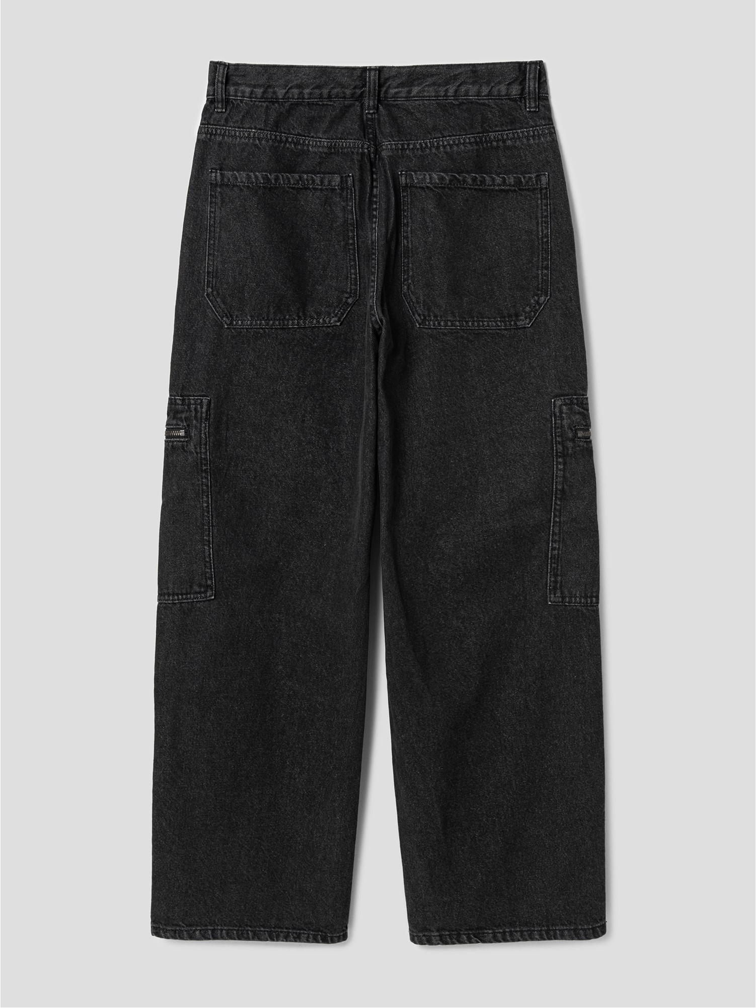 8seconds Zipper Cargo Wide Fit Denim Pants Black | Wide Pants for Men ...