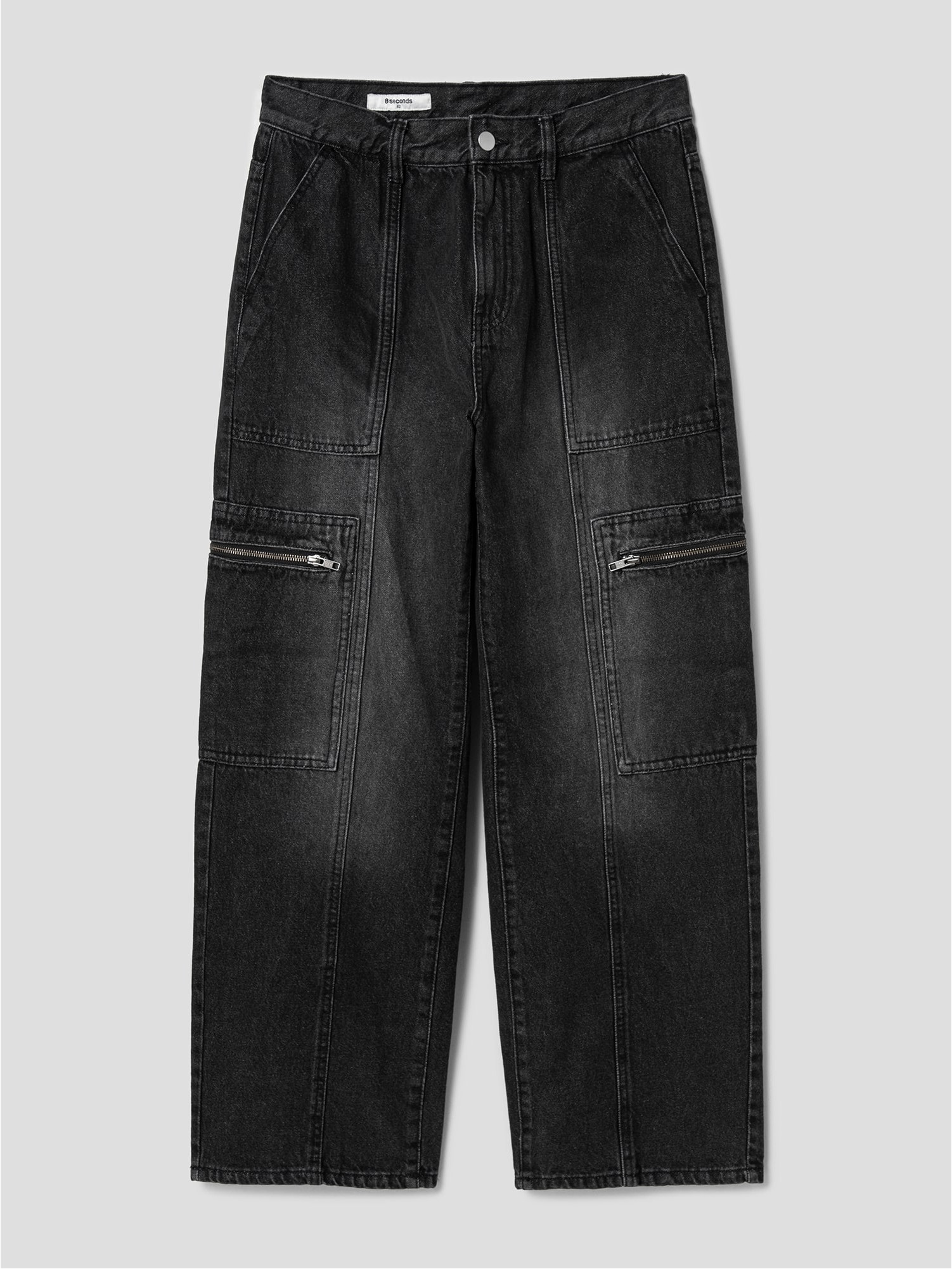 8seconds Zipper Cargo Wide Fit Denim Pants Black | Wide Pants for Men ...