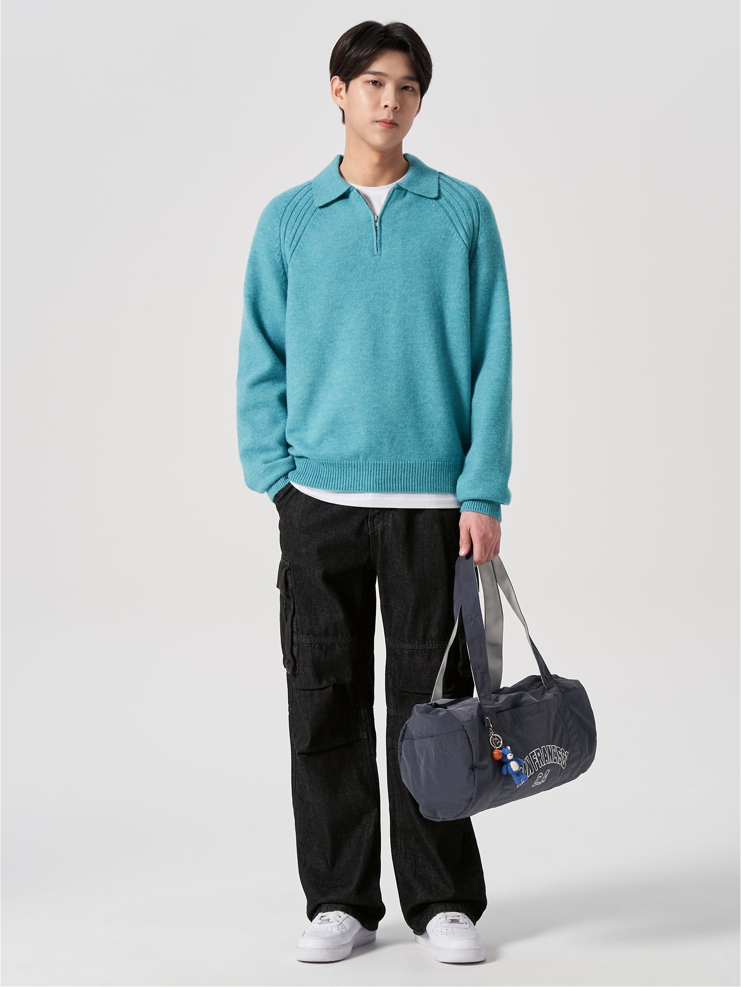 8seconds Raglan Collar Neck Half Zipup Knit Sky Blue | Collared for Men ...