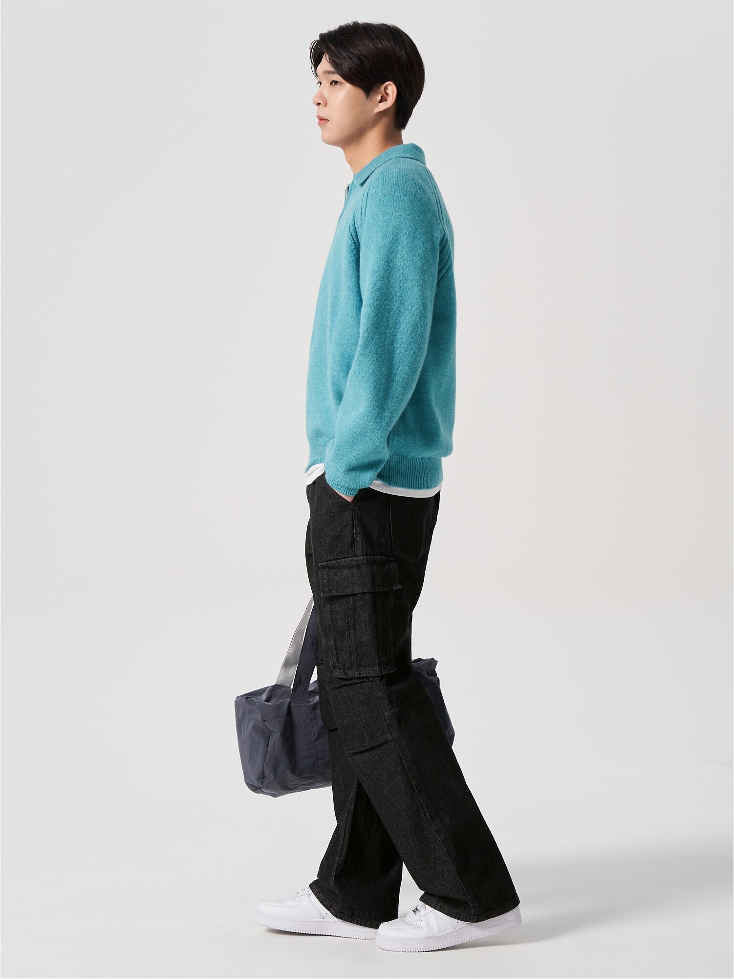 8seconds Raglan Collar Neck Half Zipup Knit Sky Blue | Collared for Men ...