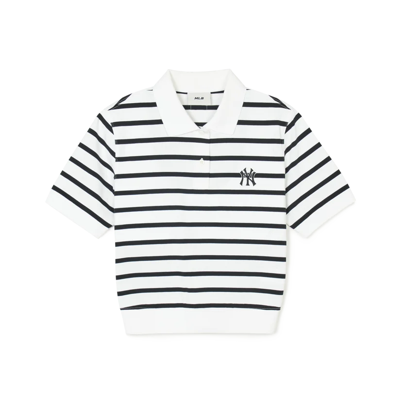 MLB Varsity Stripes Crop Collar Tee Shirt NY Yankees Ivory | Striped ...