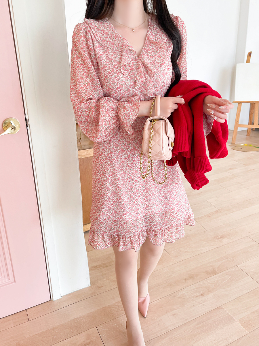 Fiona Rose Frill Flower Chiffon Dress A3226 | KOODING