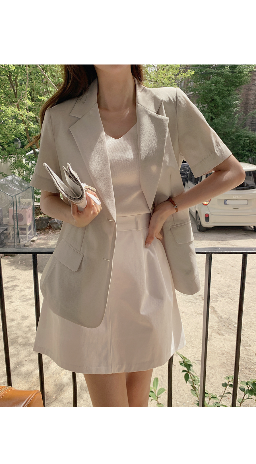 TWEE Df Linen Single Short Sleeve Jacket | KOODING