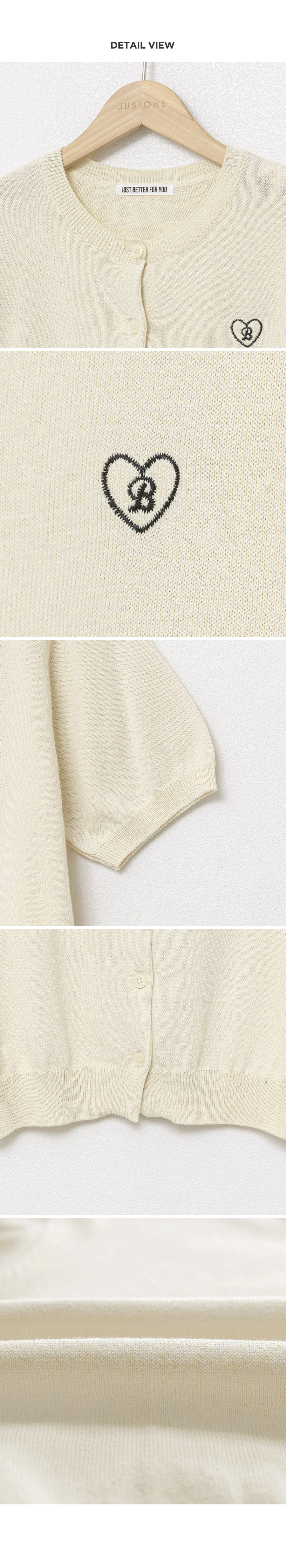 JUSTONE Heart Embroidered Linen Short Sleeve Cardigan | KOODING