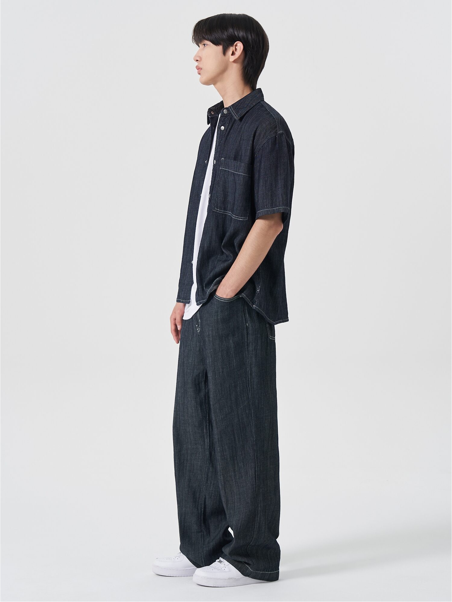 8seconds Linen Like Denim Half Sleeve Shirt Navy | Casual 8seconds Linen Like Denim Half Sleeve Shirt Navy | Casual