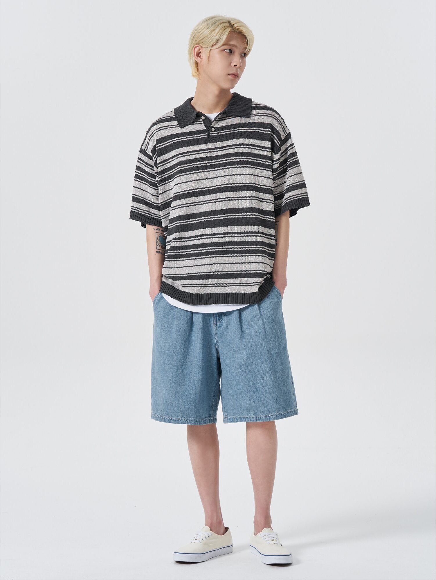 8seconds Multi Stripes Collar Knit Pullover Ash | Polos for Men | KOODING