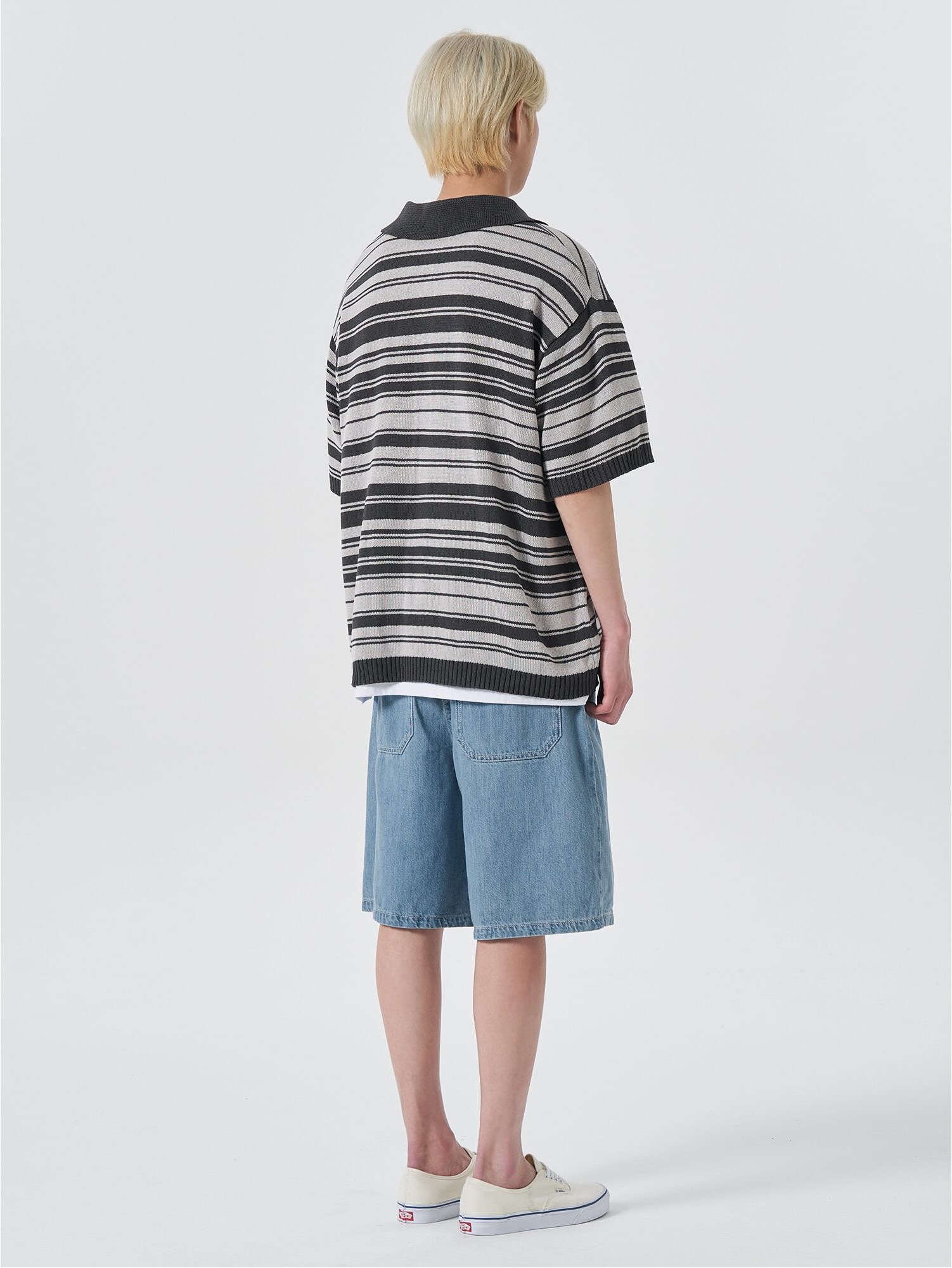 8seconds Multi Stripes Collar Knit Pullover Ash | Polos for Men | KOODING