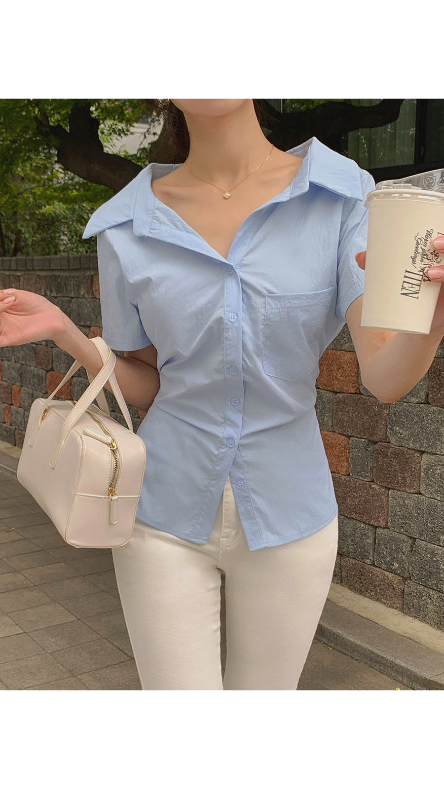 TWEE Moizen Open Collar Shirt Blouse | KOODING