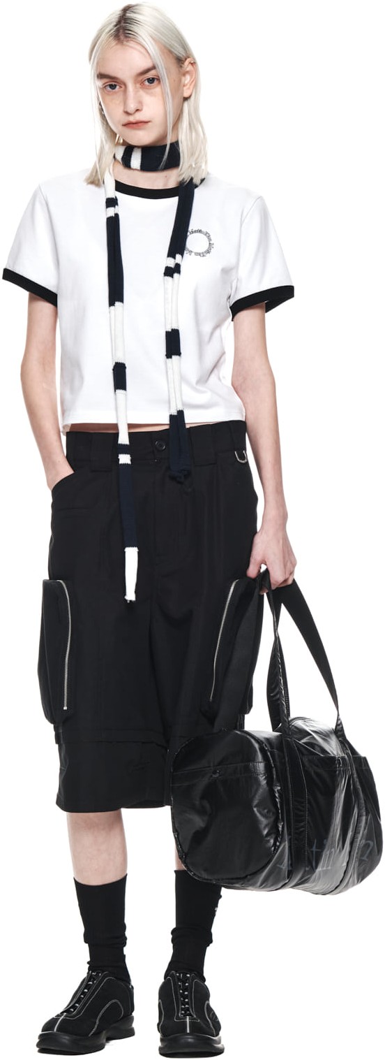 Matin Kim Circle Logo Ringer Crop Top In Black | Basic Tees for Women ...