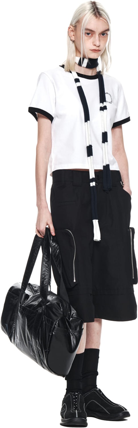 Matin Kim Circle Logo Ringer Crop Top In Black | Basic Tees for Women ...