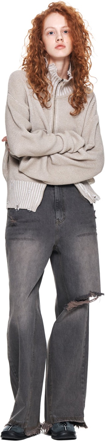 Matin Kim Color Ribbed High Neck Zip Up In Beige | Jackets for Women ...