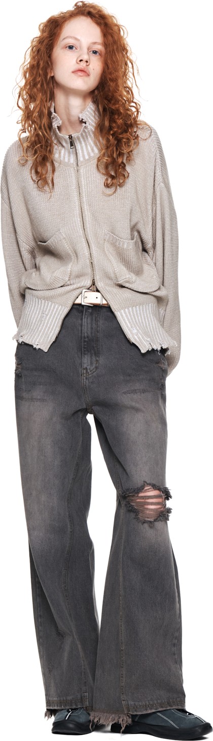 Matin Kim Color Ribbed High Neck Zip Up In Beige | Jackets for Women ...