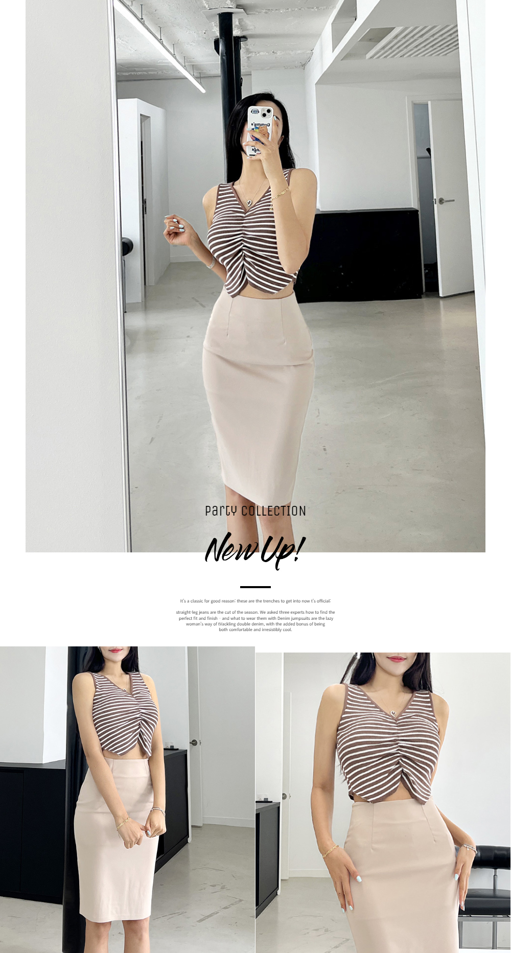 BLANC-CHIC Striped Knit Strap Top | KOODING