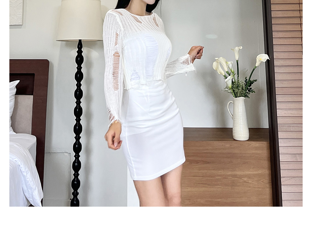 BLANC-CHIC Knit Patchwork See Through Top | KOODING