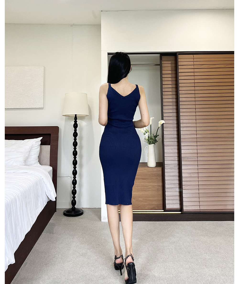 BLANC-CHIC Tight Ribbed Long Strap Top Dress | KOODING