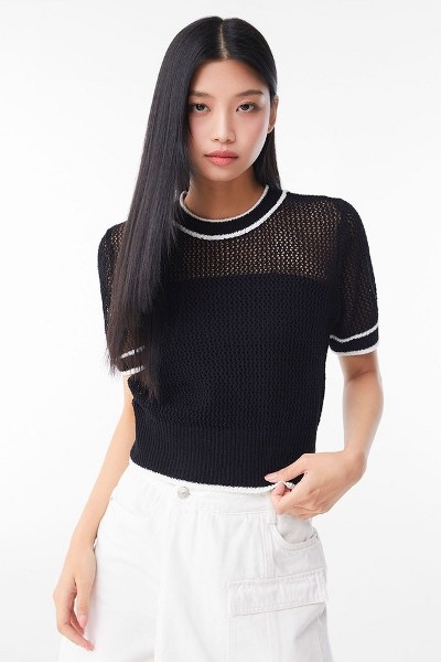 Matin Kim Boat Neck Crochet Knit Pullover In Khaki Matin Kim Boat Neck Crochet Knit Pullover In Khaki
